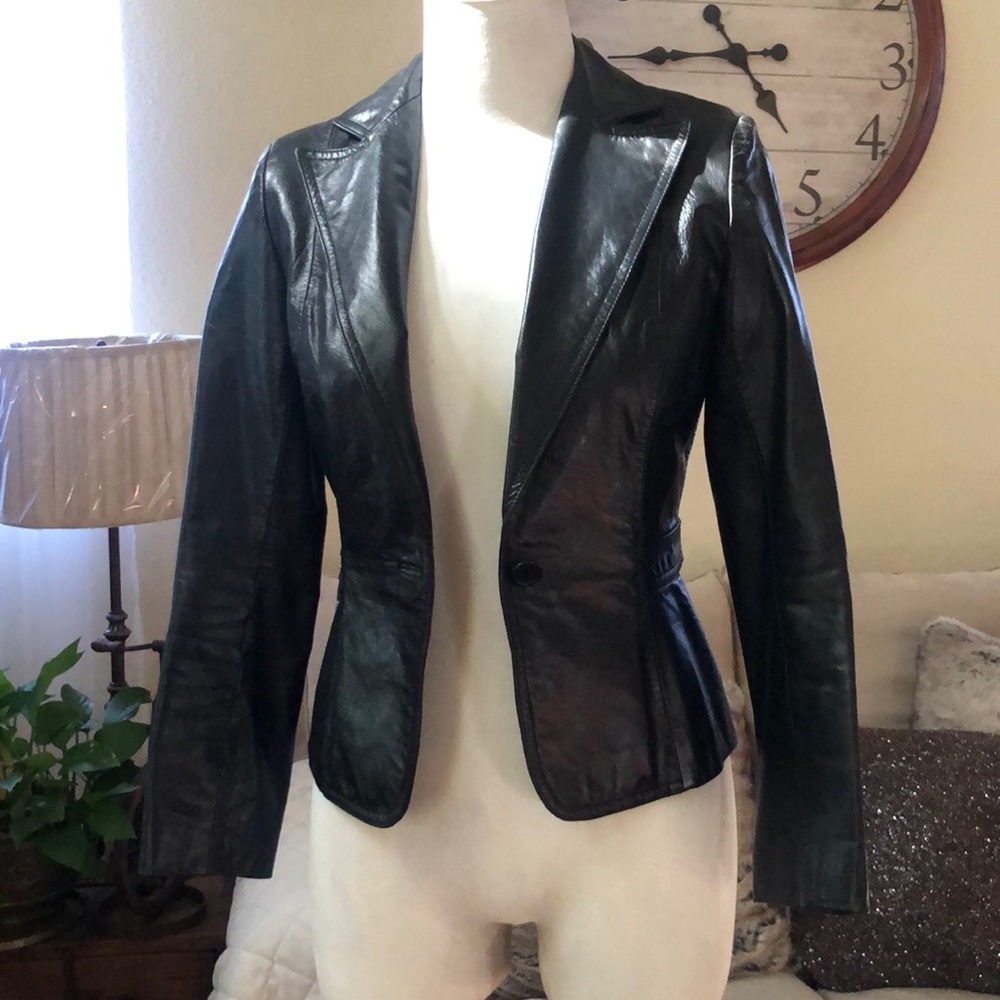 Katayone Adele Black Leather Blazer Jacket - Gem